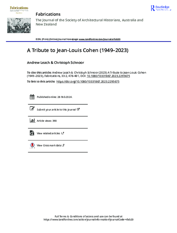 (PDF) A Tribute to Jean Louis Cohen (1949–2023) (2023)
