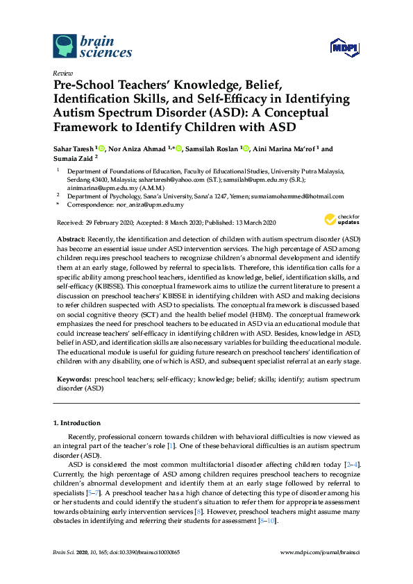 (PDF) Preschool Teachers' Framework for ASD Identification