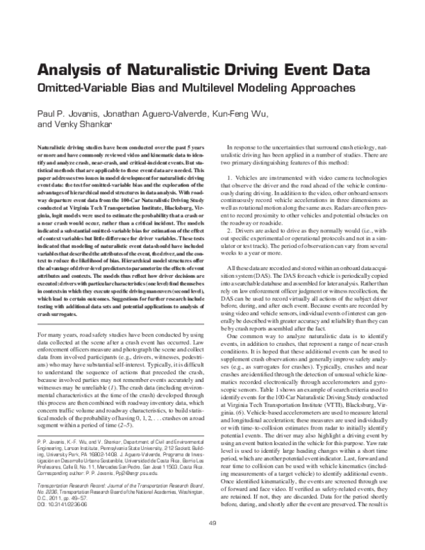 (PDF) Analysis of Naturalistic Driving Event Data