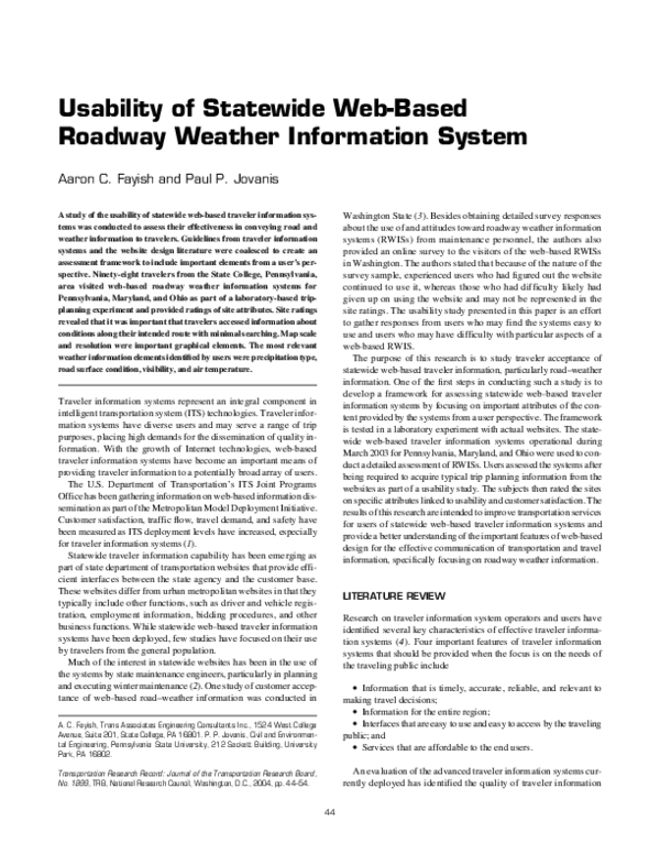 (PDF) Usability of Statewide Web-Based Roadway Weather Information System