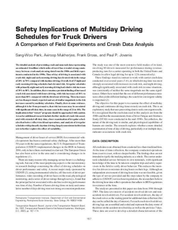(PDF) Safety Implications of Multiday Driving Schedules for Truck Drivers: A Comparison of Field ...