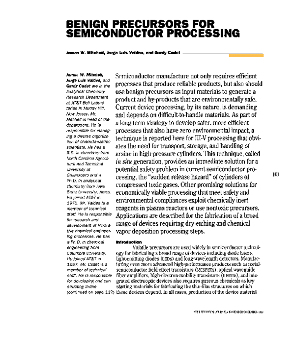 (PDF) Benign Precursors for Semiconductor Processing