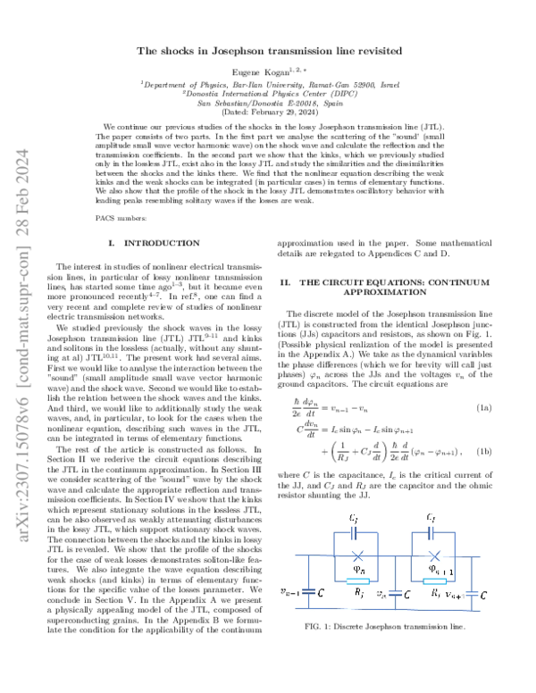 (PDF) The shocks in Josephson transmission line revisited
