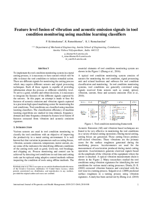 (PDF) Feature level fusion of vibration and acoustic emission signals in tool condition ...