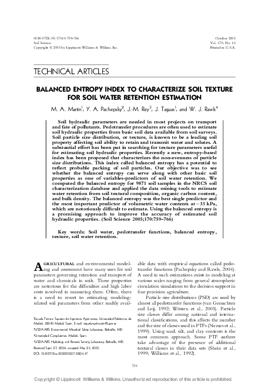 (PDF) Balanced Entropy Index to Characterize Soil Texture for Soil ...