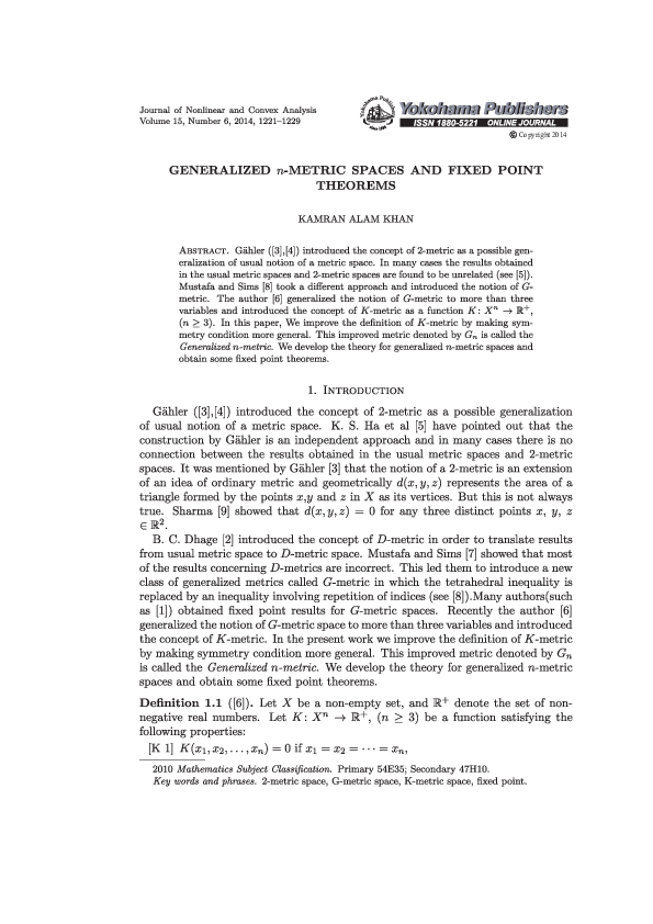 (PDF) Generalized n-metric spaces and fixed point theorems