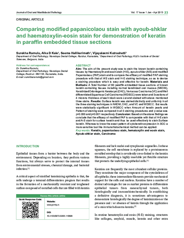 (PDF) Comparing modified papanicolaou stain with ayoub-shklar and ...