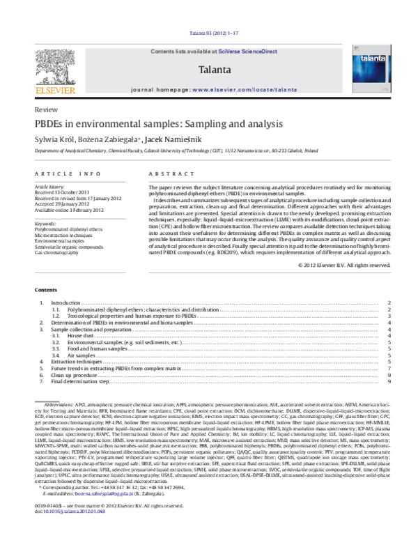 (PDF) PBDEs in environmental samples: Sampling and analysis