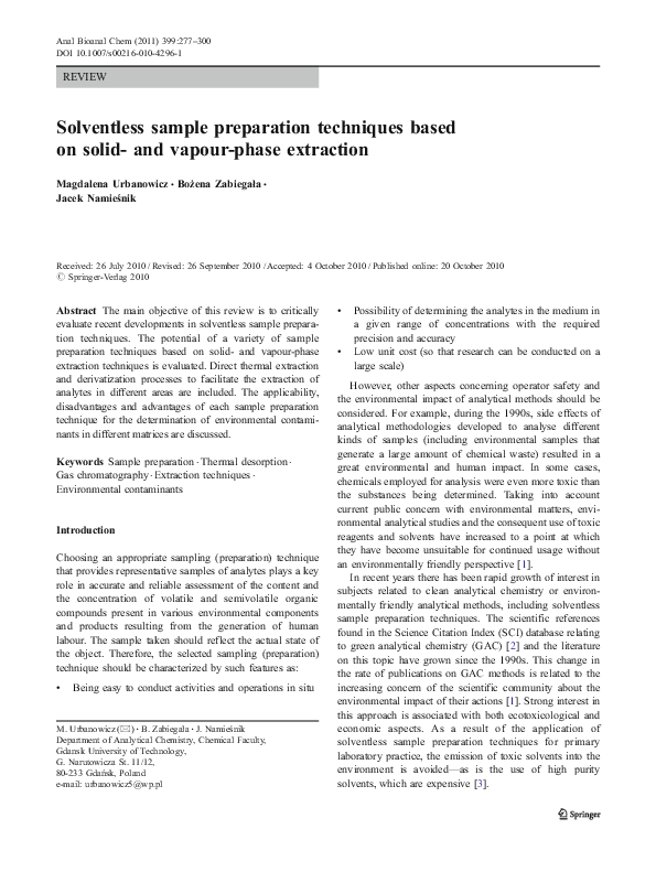 (PDF) Solventless sample preparation techniques based on solid- and vapour-phase extraction