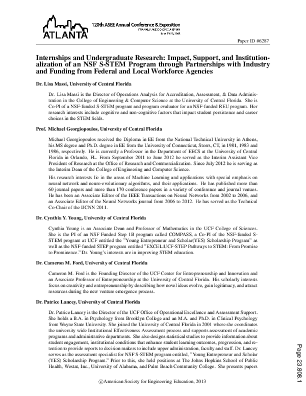 (PDF) Internships and Undergraduate Research: Impact, Support, and ...