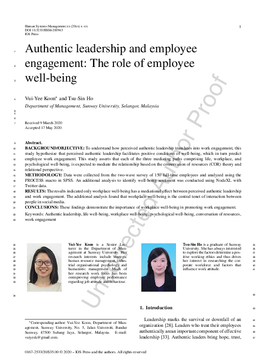 (PDF) Authentic Leadership and Employee Engagement and the Mediation Role of Trust: A Framework ...