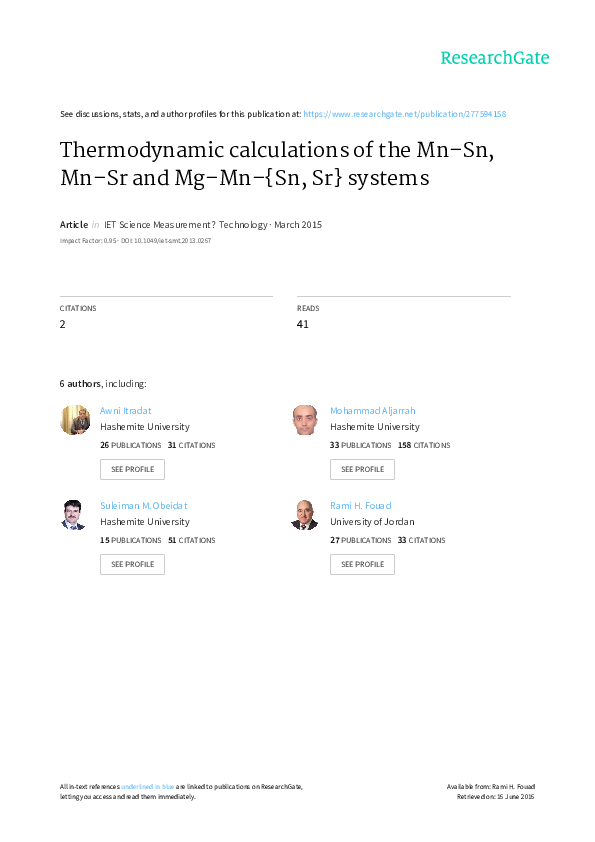 (PDF) Thermodynamic calculations of the Mn–Sn, Mn–Sr and Mg–Mn–{Sn, Sr} systems