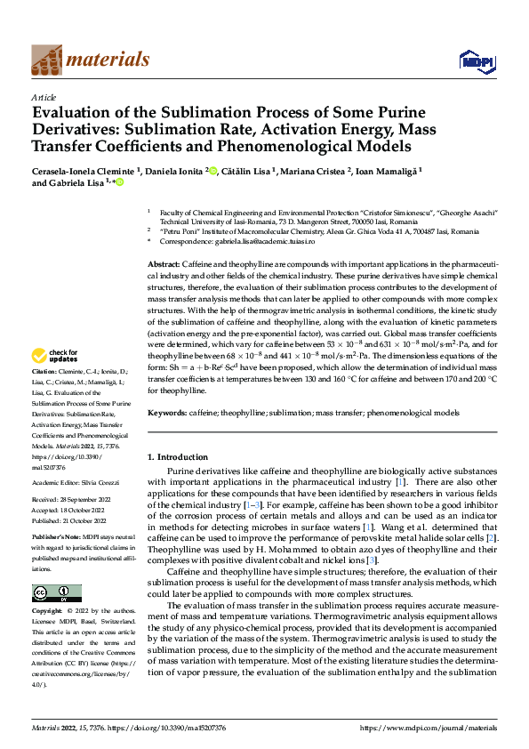 (PDF) Evaluation of the Sublimation Process of Some Purine Derivatives ...