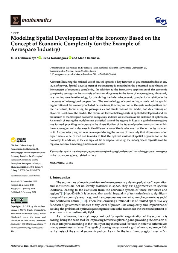 (PDF) Modeling Spatial Development of the Economy Based on the Concept ...