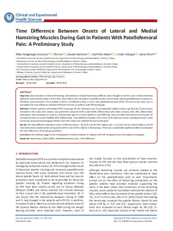 (PDF) Time Difference Between Onsets of Lateral and Medial Hamstring ...