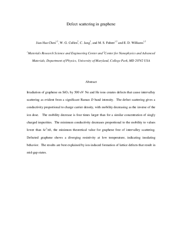 (PDF) Defect Scattering in Graphene
