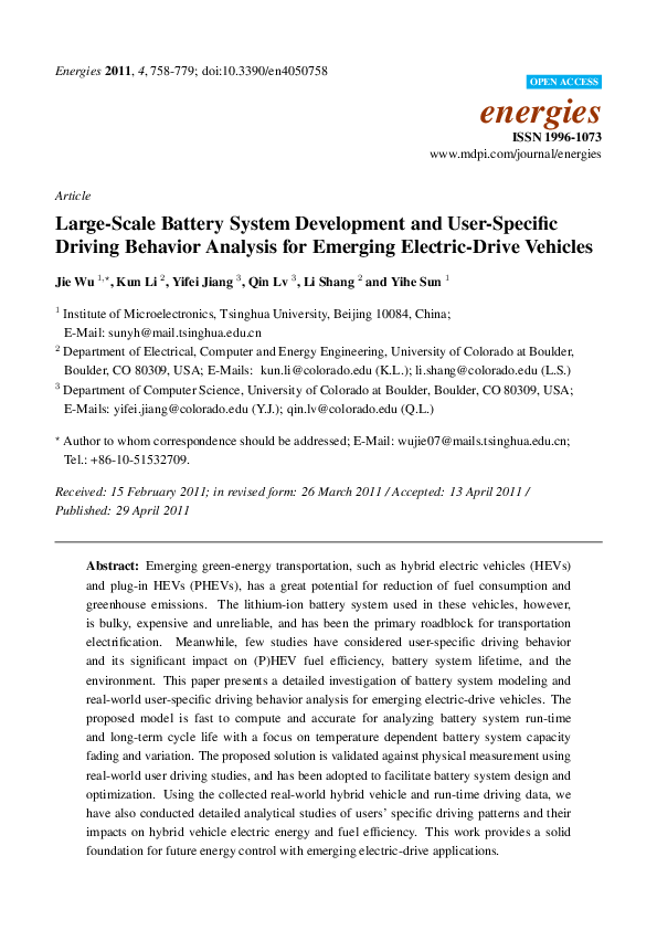 (PDF) Large-Scale Battery System Development and User-Specific Driving ...