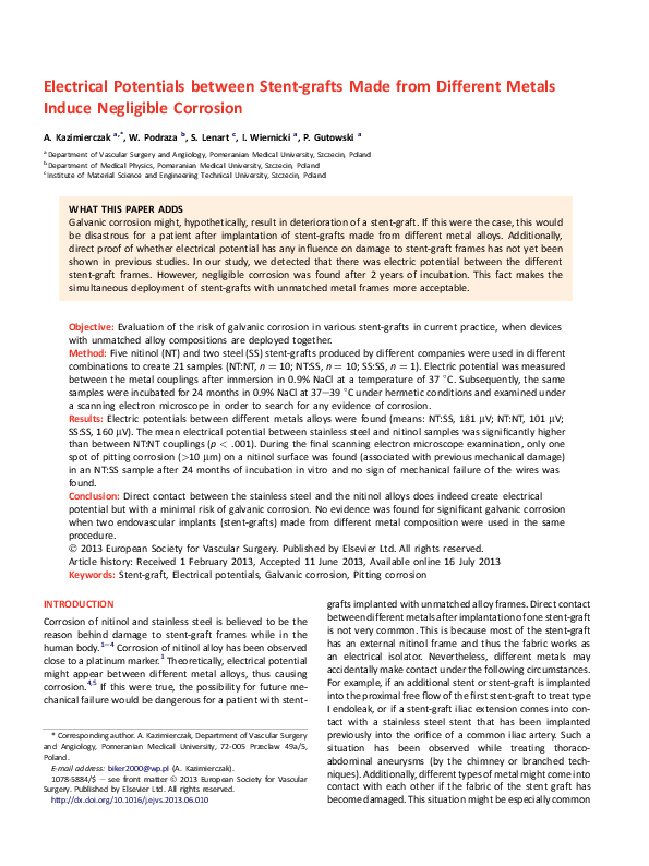 (PDF) Electrical Potentials between Stent-grafts Made from Different ...