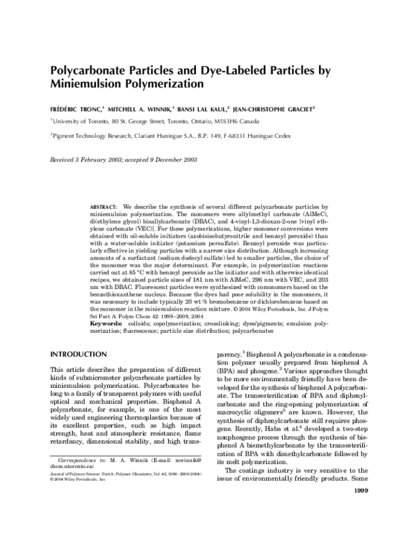 (PDF) Polycarbonate particles and dye‐labeled particles by miniemulsion ...