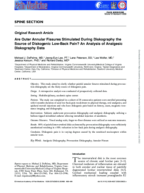 (PDF) Are Outer Annular Fissures Stimulated During Diskography the ...