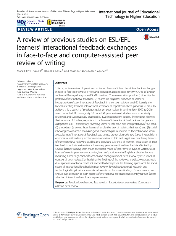 (PDF) A review of previous studies on ESL/EFL learners’ interactional ...