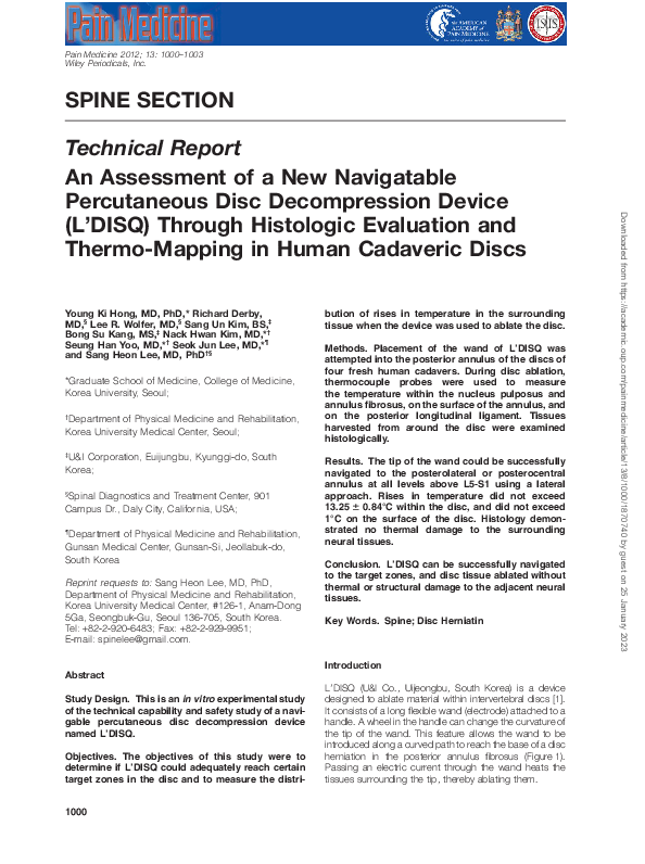 (PDF) An Assessment of a New Navigatable Percutaneous Disc ...