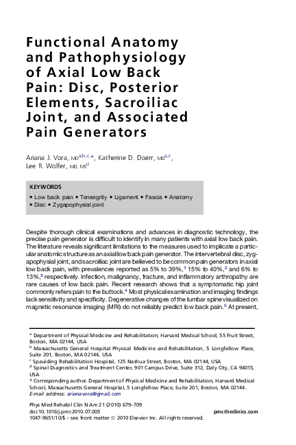 (PDF) Functional Anatomy and Pathophysiology of Axial Low Back Pain: Disc, Posterior Elements ...