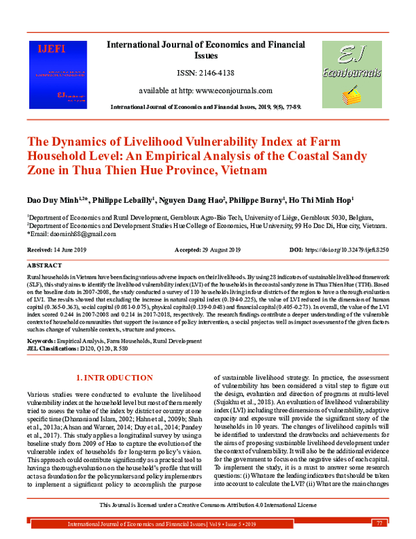 (PDF) The Dynamics of Livelihood Vulnerability Index at Farm Household Level: An Empirical ...