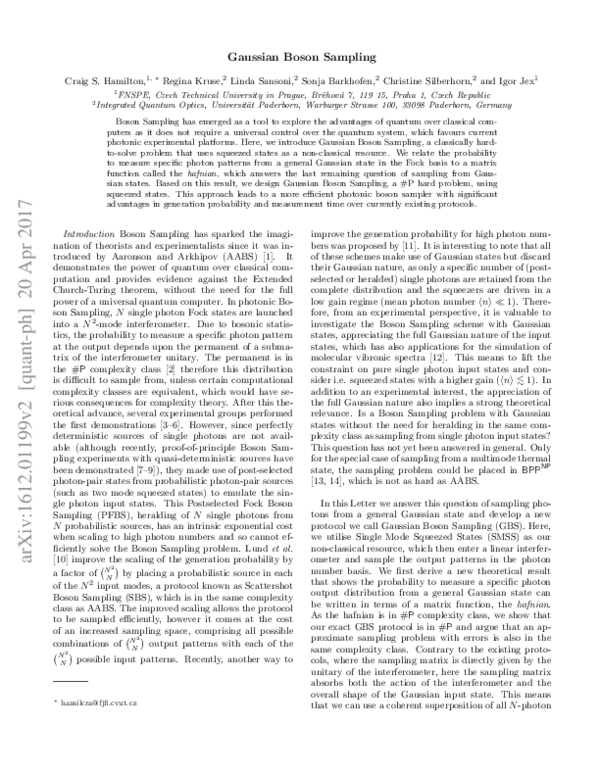 (PDF) Gaussian Boson Sampling