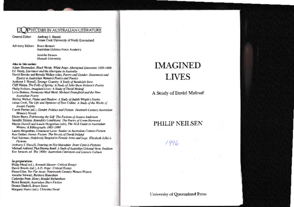 (PDF) The Novels and Poetry of David Malouf - An Imaginary Life