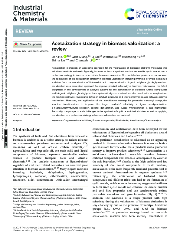 (PDF) Acetalization strategy in biomass valorization: a review