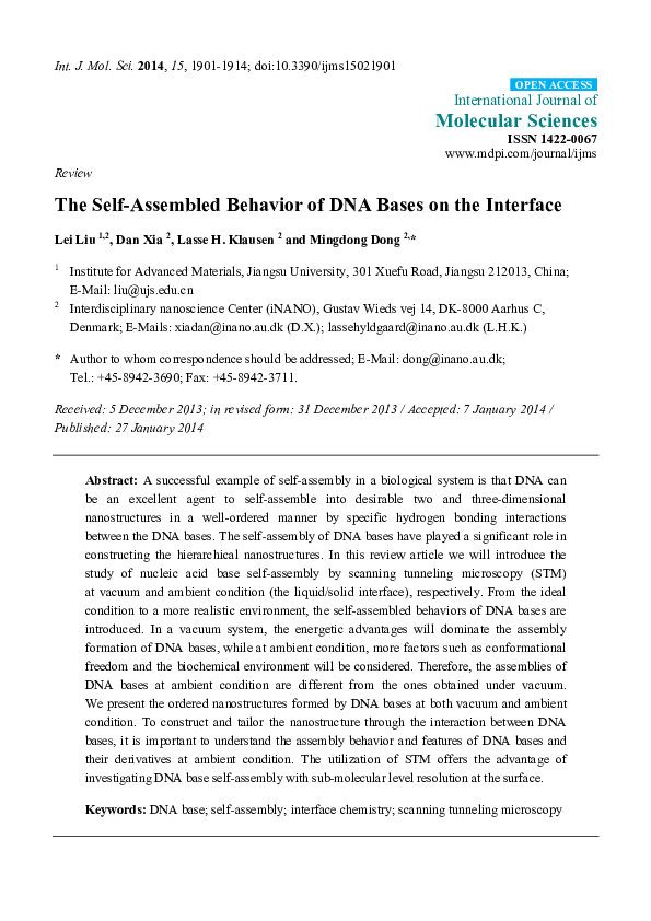 (PDF) The self-assembled behavior of DNA bases on the interface
