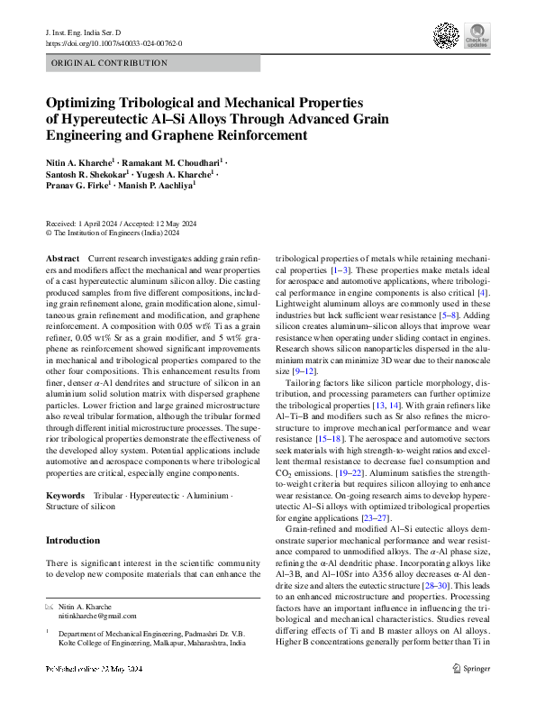 (PDF) Optimizing Tribological and Mechanical Properties of Hypereutectic Al-Si Alloys Through ...