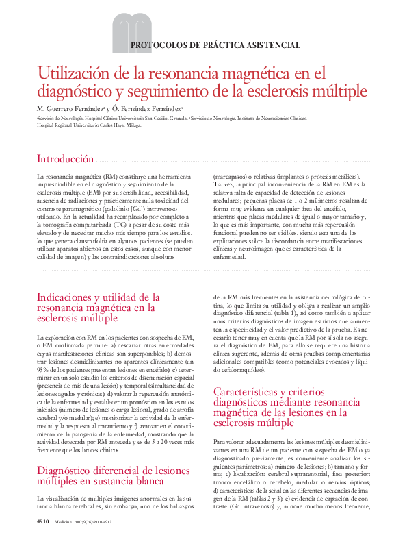 (PDF) Utilizaci?n de la resonancia magn?tica en el diagn?stico y seguimiento de la esclerosis m ...