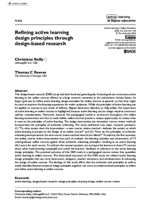 (PDF) Refining active learning design principles through design-based ...