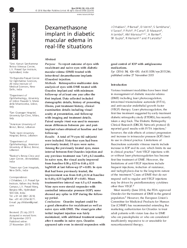 (PDF) Dexamethasone implant in diabetic macular edema in real-life ...