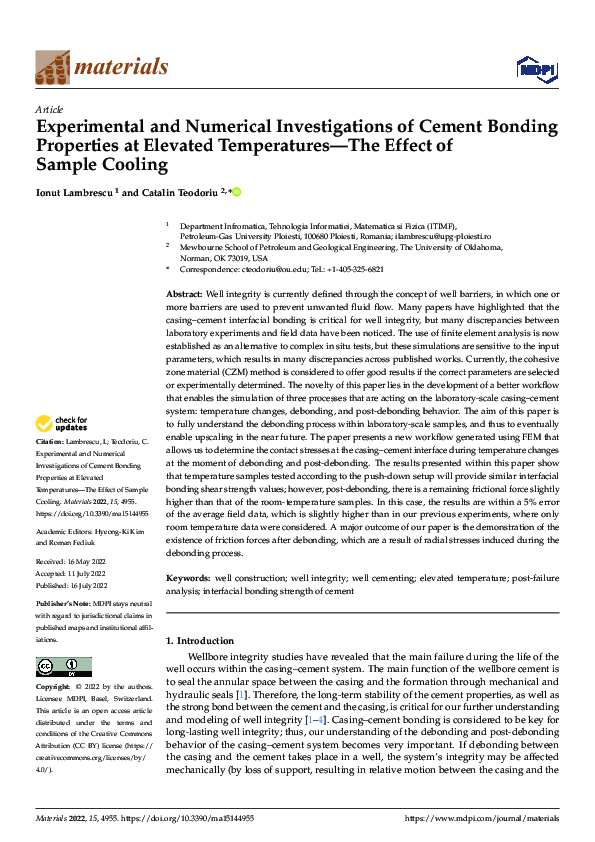 (PDF) Experimental and Numerical Investigations of Cement Bonding ...