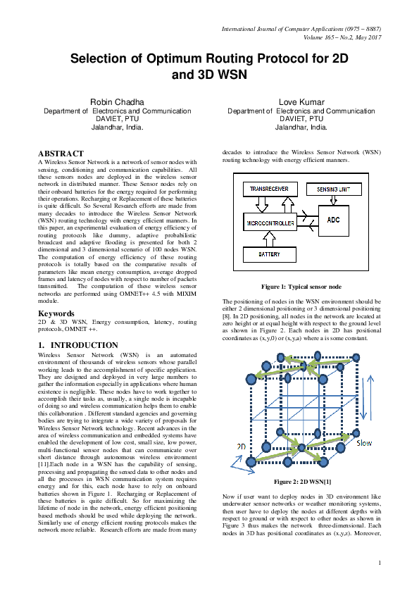 (PDF) Selection of Optimum Routing Protocol for 2D and 3D WSN