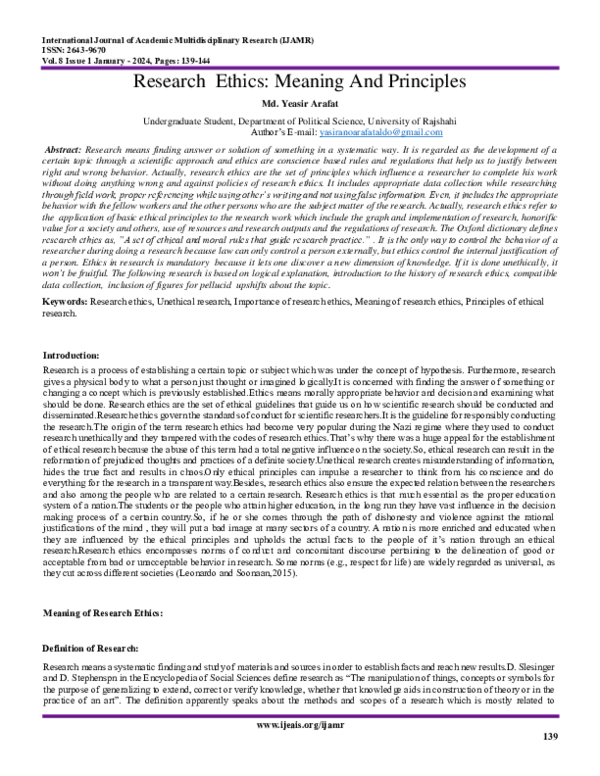 (PDF) Research Ethics: Meaning And Principles