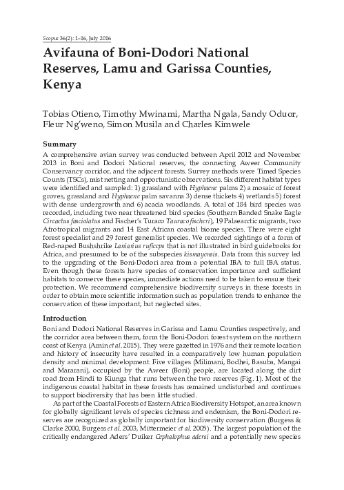 (PDF) Avifauna of Boni-Dodori National Reserves, Lamu and Garissa ...