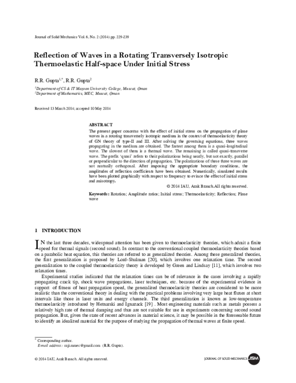 (PDF) Reflection of Waves in a Rotating Transversely Isotropic ...