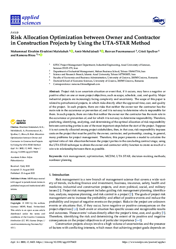 (PDF) Risk Allocation Optimization between Owner and Contractor in ...