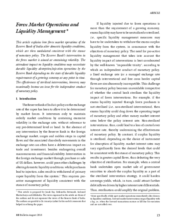 (PDF) Forex Market Operations and Liquidity Management