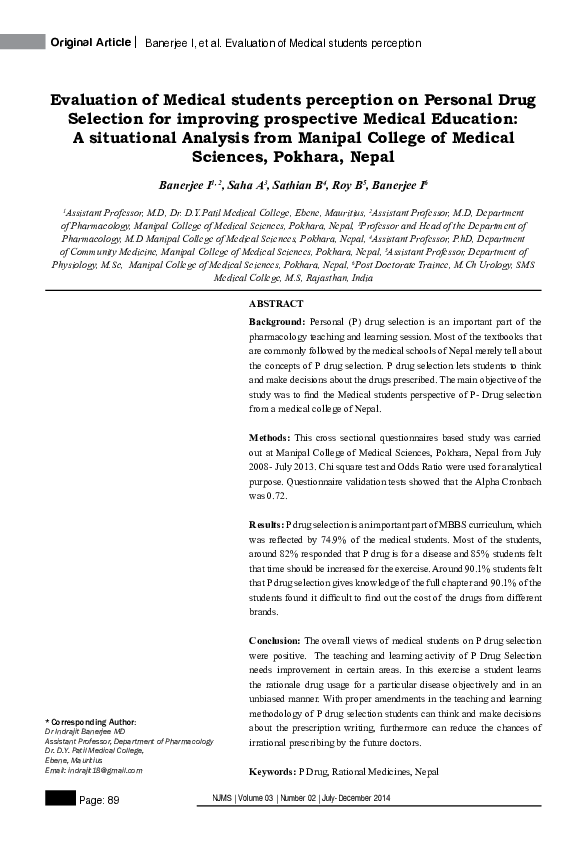 (PDF) Evaluation of Medical students perception on Personal Drug ...
