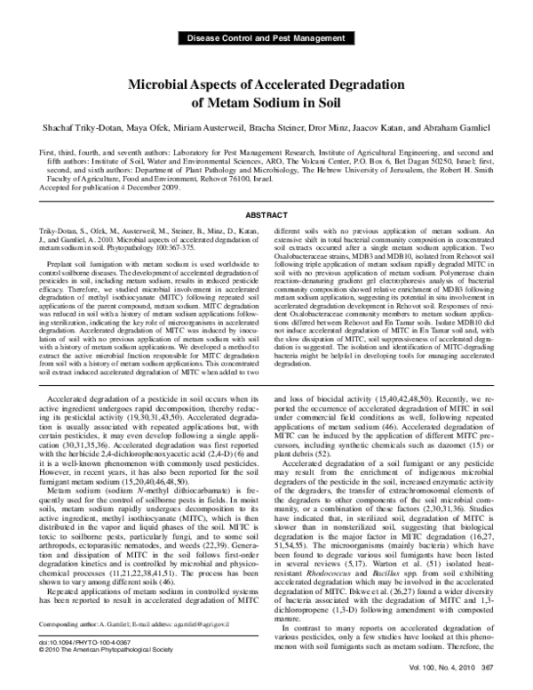 (PDF) Microbial aspects of accelerated degradation of metam sodium in soil
