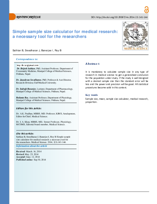 (PDF) Simple Sample Size Calculator for Medical Research:A Necessary ...