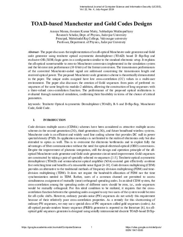 (PDF) TOAD-based Manchester and Gold Codes Designs