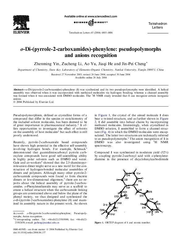 (PDF) o-Di-(pyrrole-2-carboxamides)-phenylene: pseudopolymorphs and ...