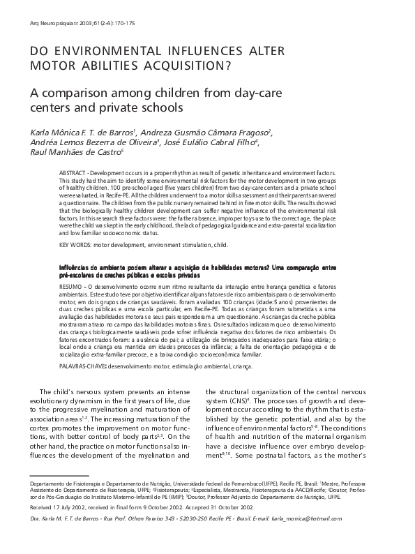 (PDF) Do environmental influences alter motor abilities acquisition? A ...