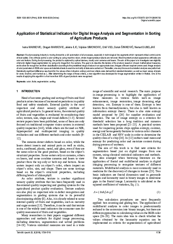 (PDF) Application of Statistical Indicators for Digital Image Analysis and Segmentation in ...